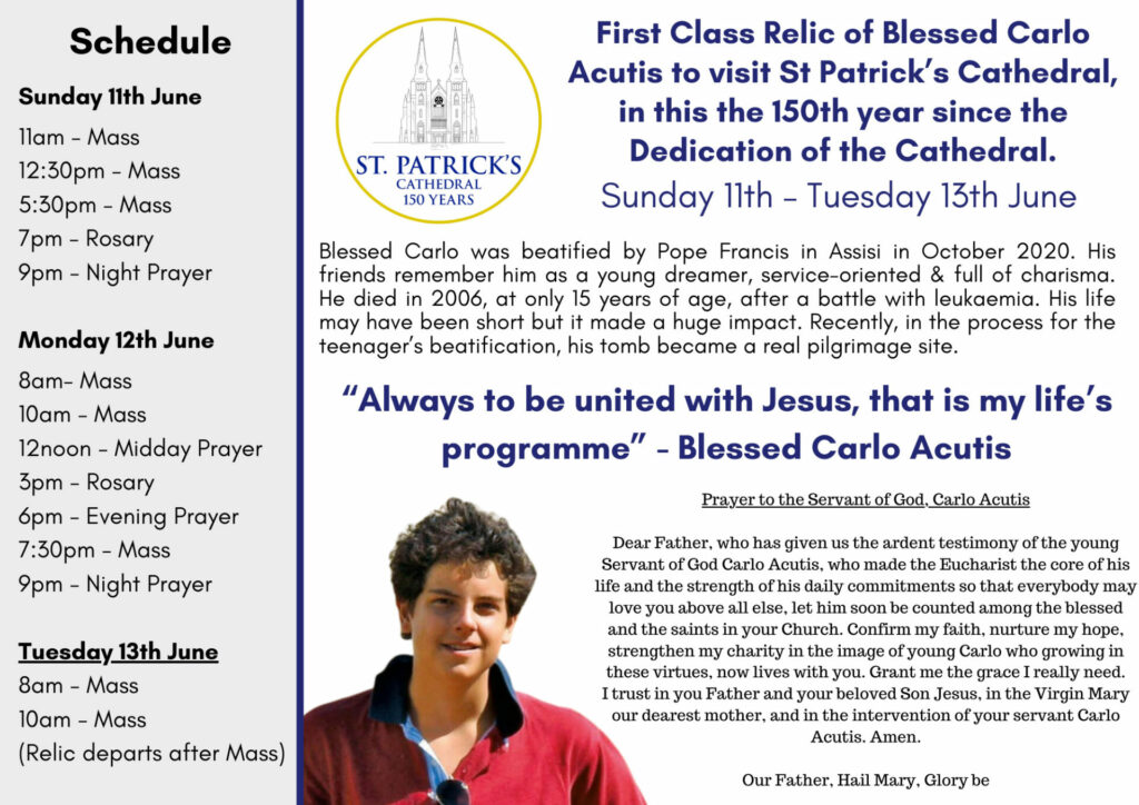 First Class Relic of Blessed Carlo Acutis to visit St. Patrick's ...
